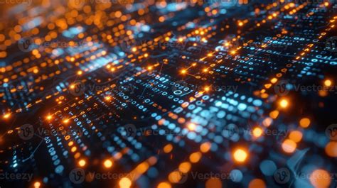 Abstract Digital Visualization Of Data With Glowing Binary Code And