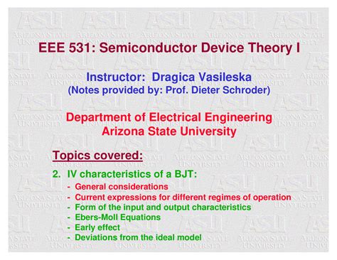 Iv Characteristics Of A Bjt And General Considerations Slides Eee 531 Docsity