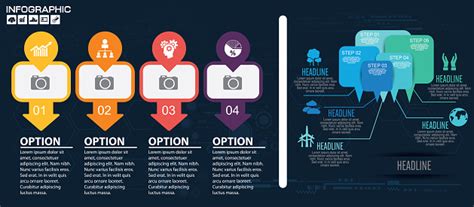 비즈니스 인포그래픽 템플릿입니다 데이터 시각화 워크플로 레이아웃 옵션 수 단계 다이어그램 그래프 프레젠테이션 차트 및 웹