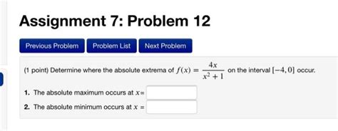 Solved Assignment 7 Problem 12 Previous Problem Problem