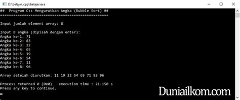 Kode Program C Mengurutkan Angka Algoritma Bubble Sort