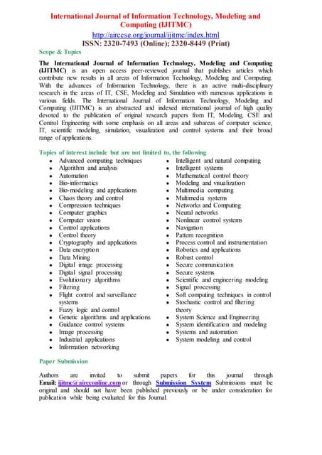 International Journal Of Information Technology Modeling And Computing Ijitmc Docx