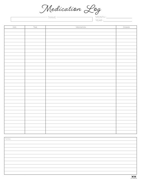 Medication Log Printable Medication Tracker Medication Chart Daily