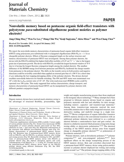 Pdf Nonvolatile Memory Based On Pentacene Organic Field Effect