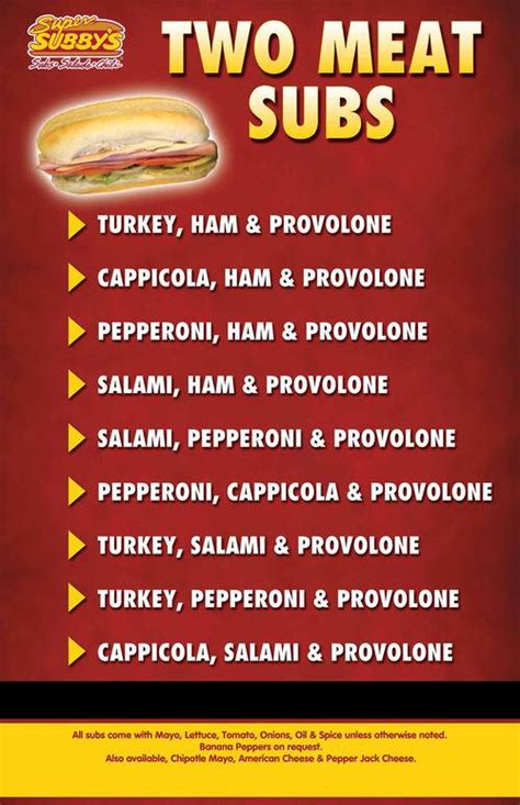 Super Subbys Menu In Dayton Ohio Usa