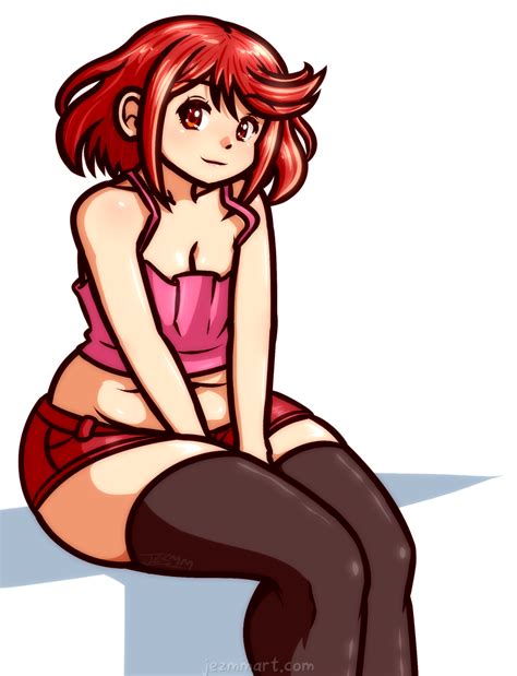 Rule 34 1girls Breasts Crop Top Female Female Only Jezmm Naked Nintendo Pyra Shorts Sitting