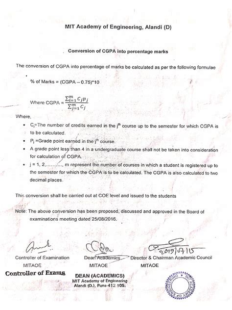 Cgpa Percentage Calculation Pdf