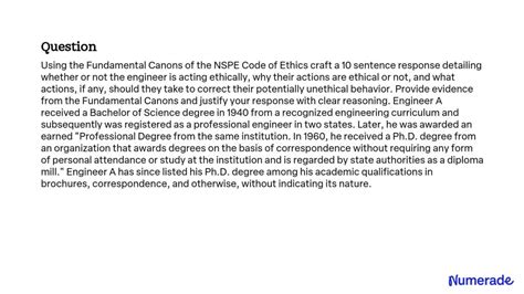Solved Using The Fundamental Canons Of The Nspe Code Of Ethics Craft