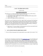 Lab WeatherForecasting Pdf Name Lab Day And Time Lab WEATHER FORECASTING By Kelsey Ellis