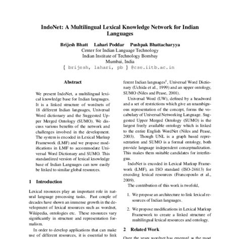 Indonet A Multilingual Lexical Knowledge Network For Indian Languages Acl Anthology