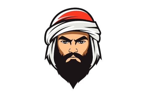 아라비안 맨 헤드 스포츠 및 Esport의 아랍인을 위한 독특한 마스코트 로고 아이콘 배지 엠블럼 템플릿 프리미엄 벡터