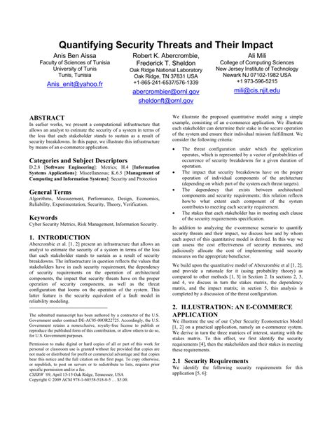 Pdf Quantifying Security Threats And Their Impact