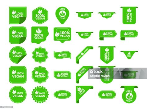 비건 천연 바이오 생태학 유기농 로고 및 배지 라벨 태그 녹색 잎은 흰색 배경에 고립되어 있으며 제품 라벨에 대 한 벡터입니다