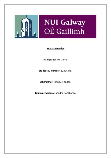 Refractive Index Lab Pdf Physics Science