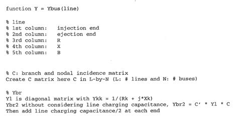 in matlab create a function file y ybus line where