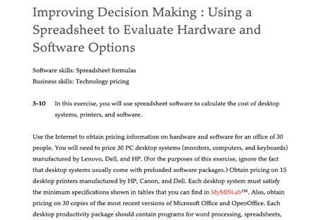 Solved Improving Decision Making Using A Spreadsheet To