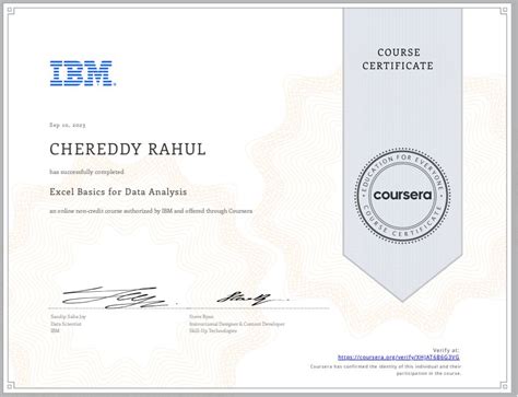 Completed Excel Basics For Data Analysis Course On Coursera🎉 Chereddy Rahul Posted On The