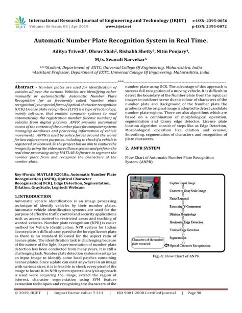 Irjet Automatic Number Plate Recognition System In Real Time