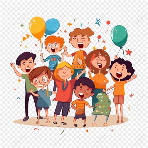 모임 클립 아트 파티 아이 행복하다 만화 유기체 Png 일러스트 무료 다운로드 Lovepik