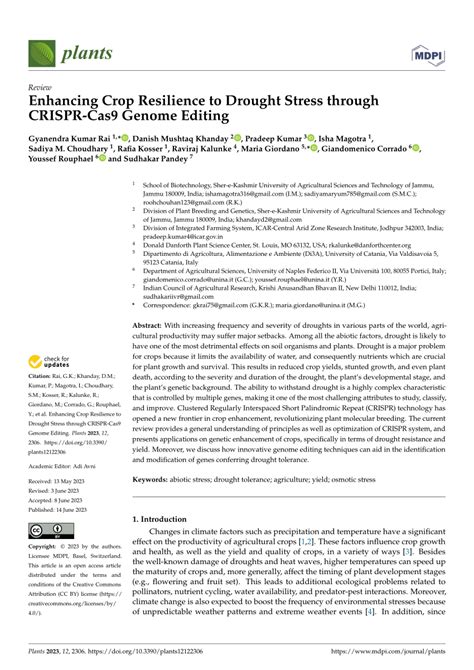 Pdf Citation Enhancing Crop Resilience To Drought Stress Through Crispr Cas9 Genome Editing