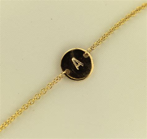 14k Gold Disc Initial Bracelet Solid 14kt Gold Stamped Etsy