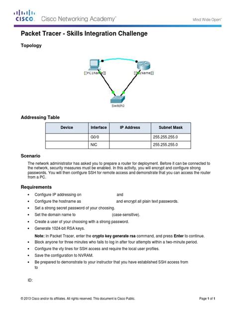 11 6 1 2 Packet Tracer Skills Integration Challenge Instructions Pdf