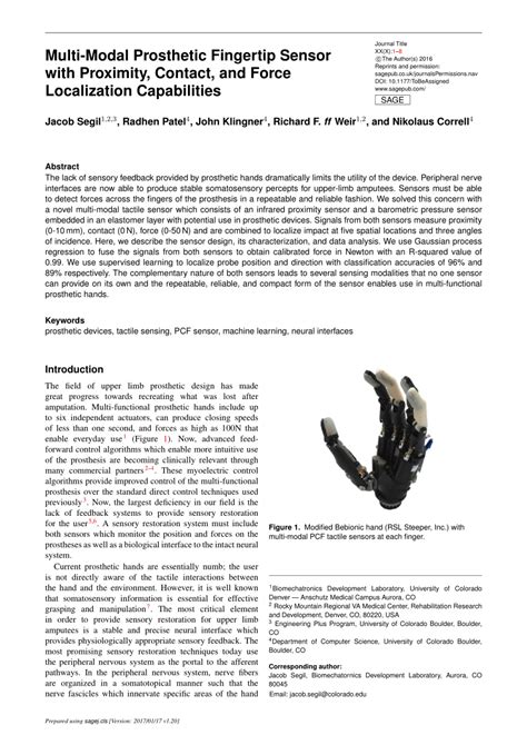 Pdf Multi Modal Prosthetic Fingertip Sensor With Proximity Contact And Force Localization
