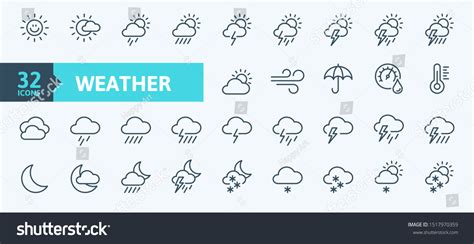Weather Forecast Outline Web Icon Set Stock Vector Royalty Free 1517970359