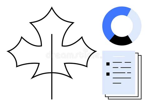 Maple Leaf Outline With Data Pie Chart And Document Stack For Nature And Analytics Concepts