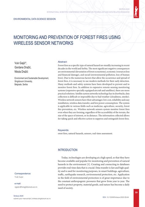 Pdf Monitoring And Prevention Of Forest Fires Using Wireless Sensor Networks