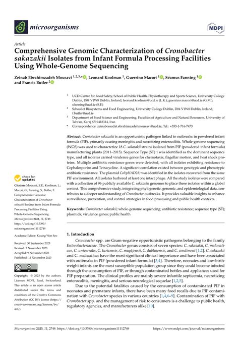 Pdf Comprehensive Genomic Characterization Of Cronobacter Sakazakii Isolates From Infant