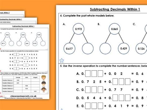 Year 5 Subtracting Decimals Within 1 Summer Block 1 Maths Homework