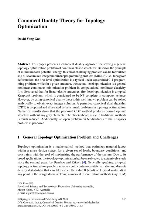 pdf canonical duality theory for topology optimization