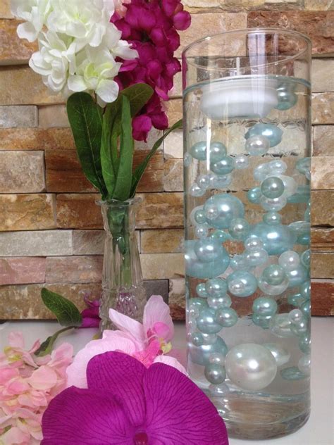 Diy Floating Pearl Centerpiece Vase Filler Pearls Light Blue White