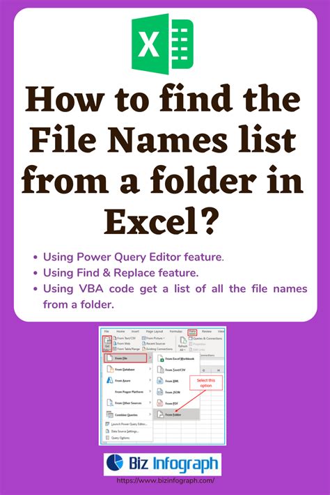 how to find the file names list from a folder in excel excel