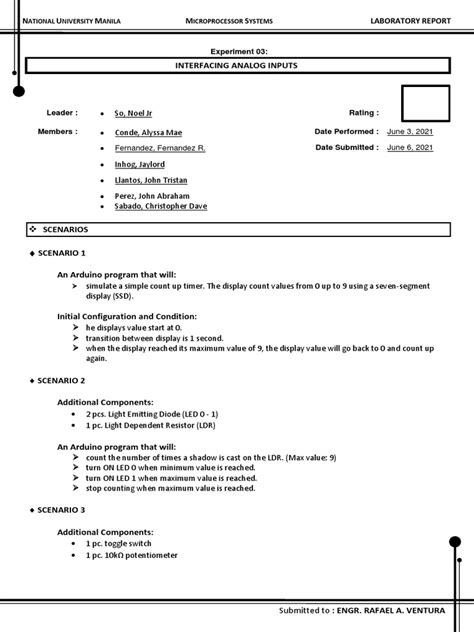 Ex3 Interfacing Analog Input And Output So Pdf Arduino