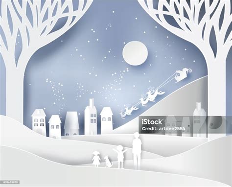 크리스마스와 행복 한 새 해 트리 하우스 디자인의 종이 예술 풍경입니다 벡터 일러스트 레이 션 0명에 대한 스톡 벡터 아트 및 기타 이미지 Istock