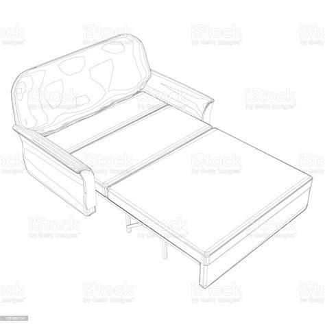 흰색 배경에 검은 선으로 만든 접이식 소파의 와이어 프레임 등등 측정 보기 3d 벡터 일러스트레이션 0명에 대한 스톡 벡터 아트 및 기타 이미지 Istock