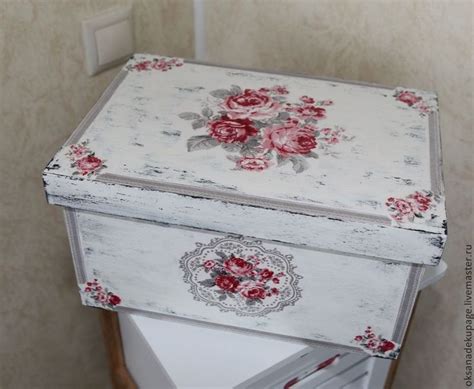 Короб для хранения в стиле прованс Нежные розы Декупаж мебели Декупаж коробки Винтажные