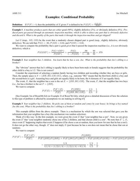 Examples Conditional Probability