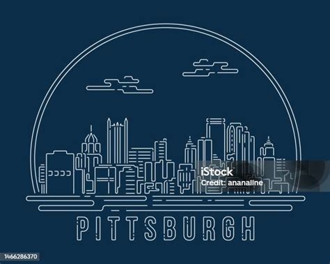 피츠버그 흰색 추상 선 코너 곡선 진한 파란색 배경에 현대적인 스타일이 있는 도시 풍경 건물 스카이라인 도시 벡터 일러스트레이션 디자인 피츠버그에 대한 스톡 벡터 아트 및