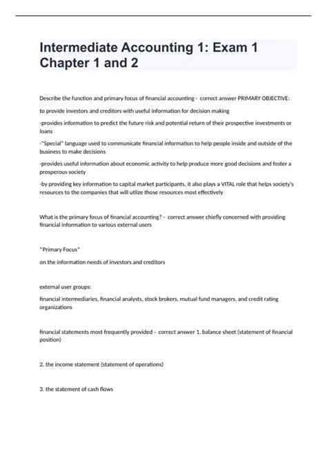 Intermediate Accounting 1 Exam 1 Chapter 1 And 2 Verified To Pass