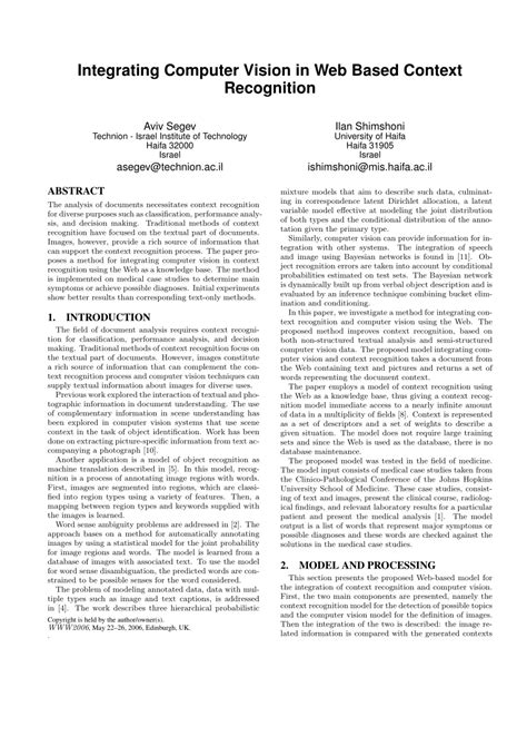 Pdf Integrating Computer Vision In Web Based Context Recognition
