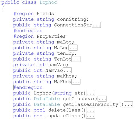 cho bảng lớp trong csdl sql server thực hiện kết nối đến csdl và lấy