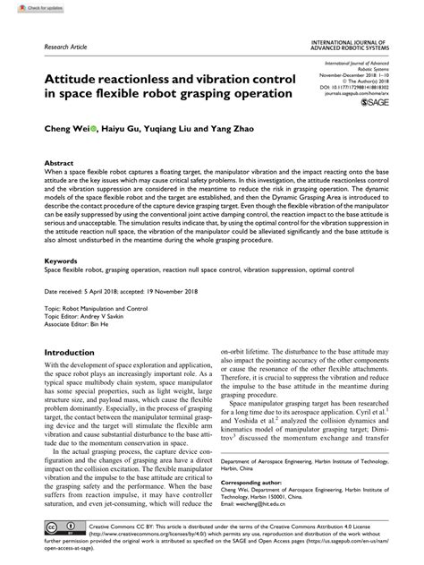 Pdf Attitude Reactionless And Vibration Control In Space Flexible Robot Grasping Operation