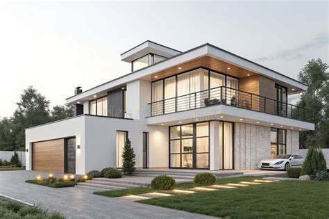 Modern House 3d Illustration Isolated On White Background Stock