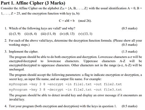 Solved Part 1 Affine Cipher 3 Marks Consider The Affine