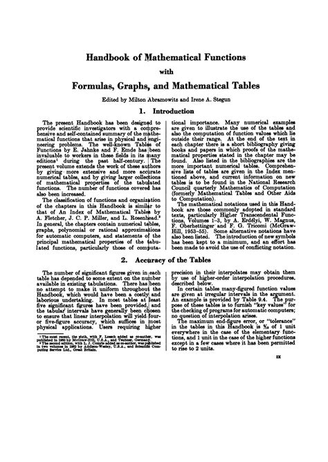 handbook of mathematical functions with formulas graphs and mathematical tables page ix