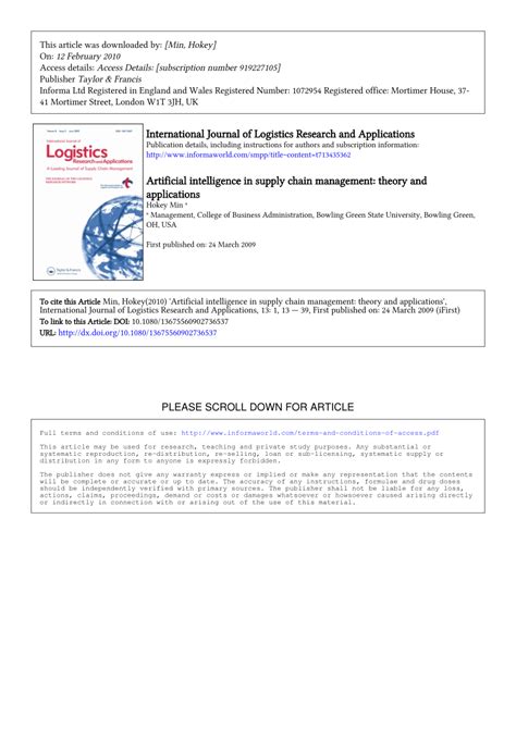 Pdf Artificial Intelligence In Supply Chain Management Theory And Applications