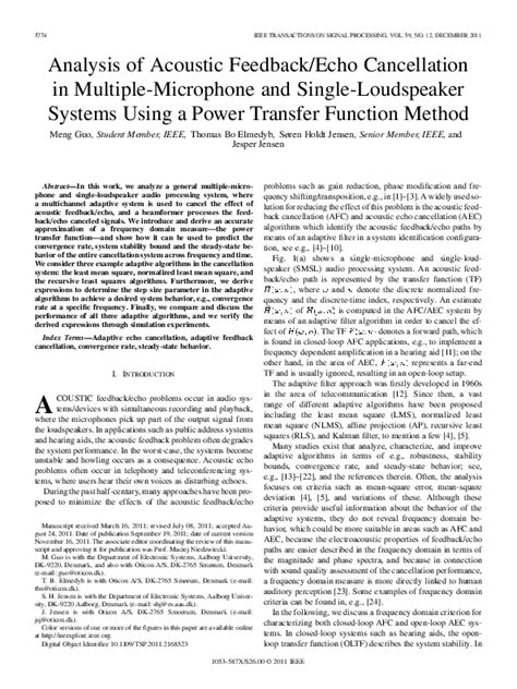 Pdf Analysis Of Acoustic Feedbackecho Cancellation In Multiple Microphone And Single